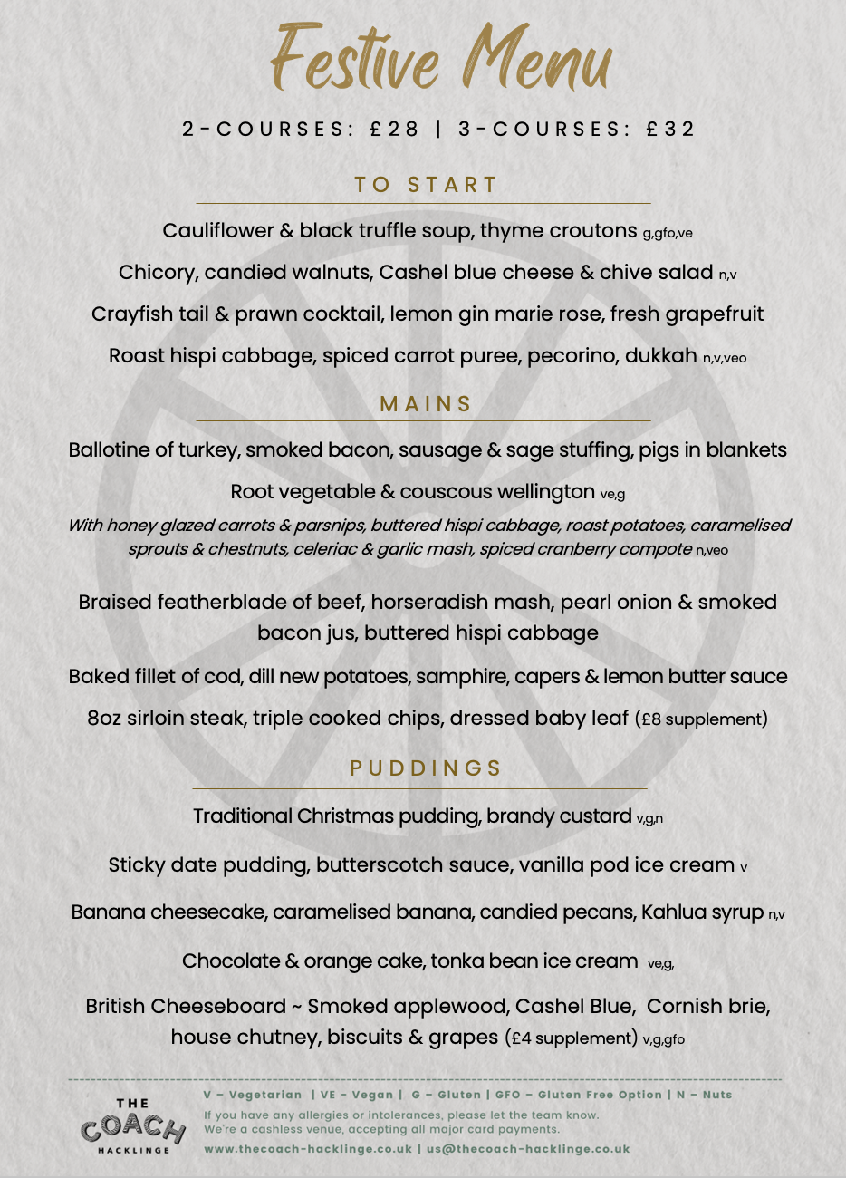 Our Menus - The Coach, Hacklinge